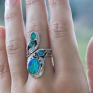 VY JEWELRY Blue Opal 925 Sterling Silver Women Ring - Free Size - Made in Thailand