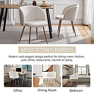 NIOIIKIT Sherpa Dining Chairs Set of 2, Upholstered Living Room Chairs, Accent Chairs with Barrel Back, Faux Fur Armchairs for Living Room, Home, Office, Dining Room, Bedroom (White)