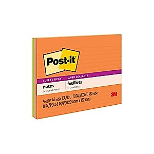 Post-it Super Sticky Notes, 8x6 in, 4 Pads, 2x the Sticking Power, Energy Boost Collection, Bright Colors, Recyclable (6845-SSPL)