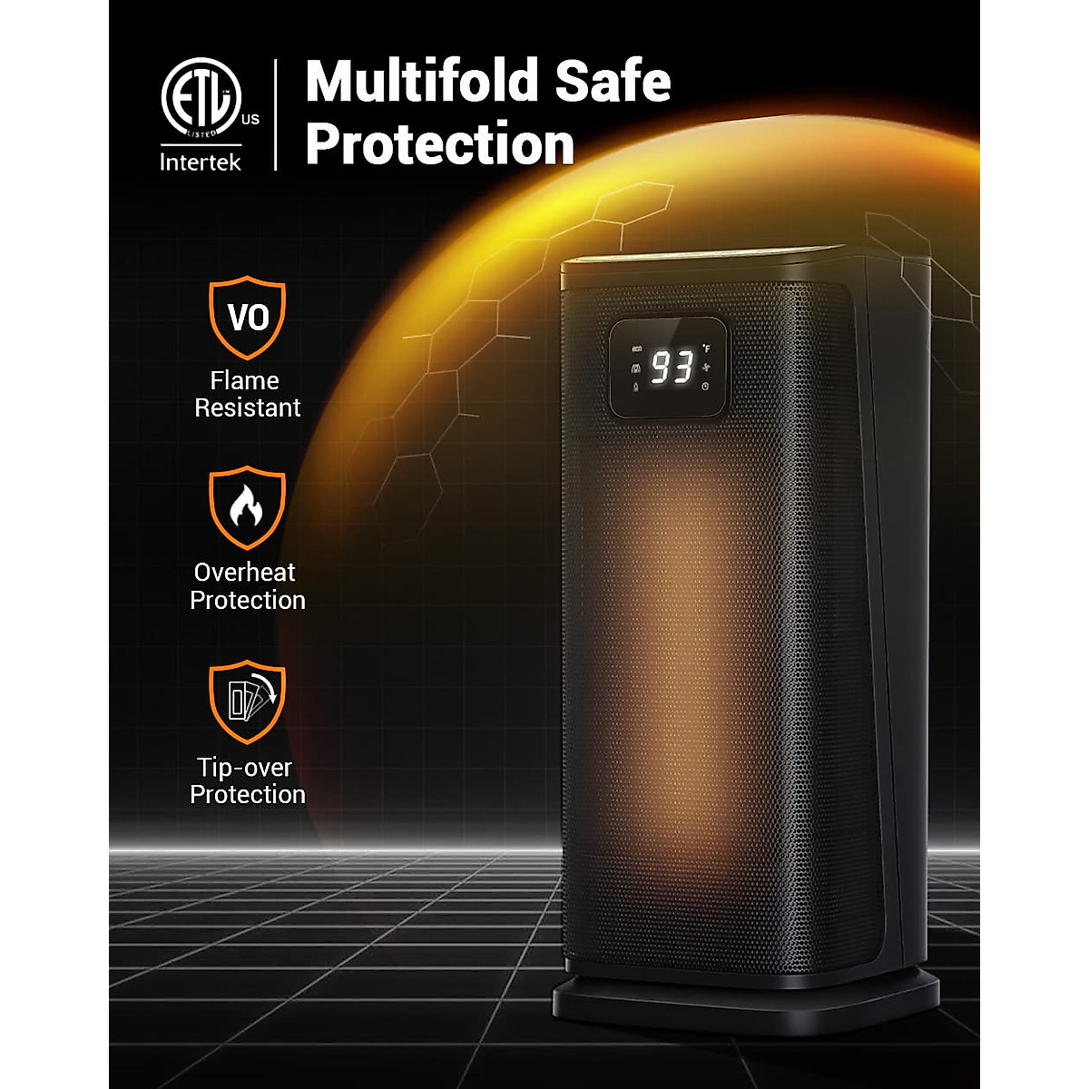 KopBeau Space Heater for Indoor Use, 1500W Electric Portable Tower w/Thermostat & Timer, Oscillating Ceramic Room Heater with 4 Modes, LED Display, Safe for Office, Home, Bedroom,