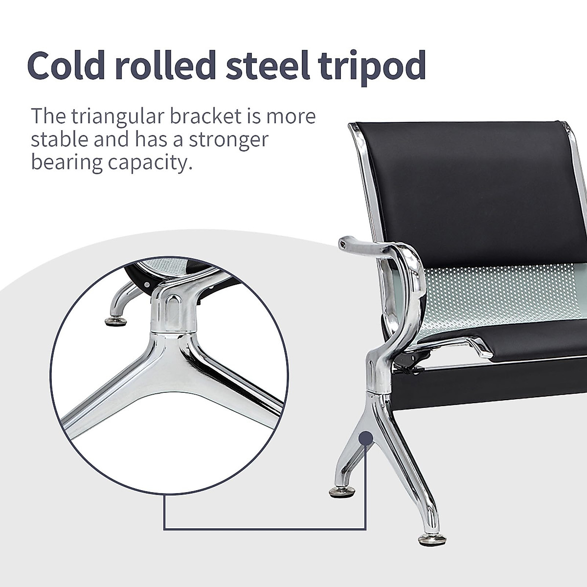 Walmokid 2 Seat Waiting Room Chairs, PU Leather Waiting Room Bench with Table and Arms,Reception Bench Seating for Office, Bank, Hospital, School, Barbershop, Airport, Black and Chrome…