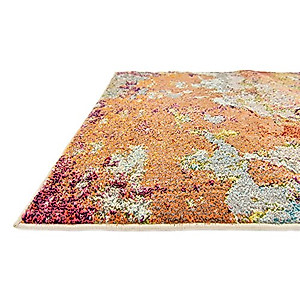 Unique Loom Chromatic Collection Modern Over-Dyed & Vibrant Abstract Area Rug for Any Home Décor, 2 ft 7 in x 10 ft, Multi/Beige