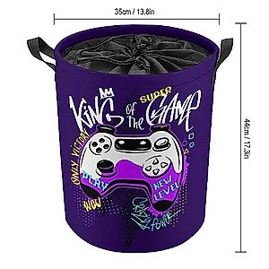 LynaRei Laundry Hamper Cool Game Joystick Small Dirty Clothes Storage Basket Purple Game Doodle Collapsible Waterproof Toy Organizer for Boys And Girls Bedrooms, Bathroom
