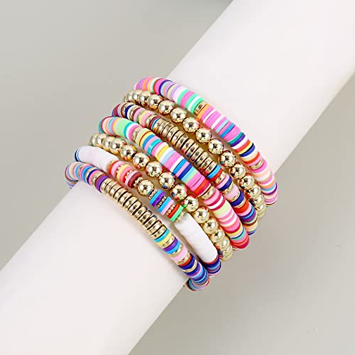 CONRAN KREMIX Colorful Surfer Heishi Clay Bead Stretch Bracelet For Women Stackable Colorful Beaded Bohemian Fashion Jewelry