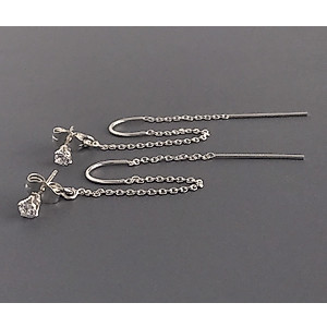 Sterling Silver Double Piercing Earrings Two Hole Earrings Cz Threader Earrings For Women Chain Earrings Set Boho Jewelry Cubic Zirconia (Sterling Silver)