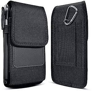 Meilib Belt Case for iPhone 14, 14 Pro, 13 Pro, 13, 12 Pro, 12, 11, XR, Nylon Cell Phone Belt Holder Holster Pouch Cover with ID Card Storage (Fits Phone with Protective Case on) Medium Black