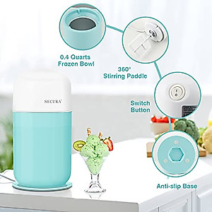 Secura Mini Ice Cream Maker for Gelato, Sorbet, Frozen Yogurt, 0.4QT Automatic Electronic Gelato Maker with Mixing Spoon & Recipe Book, Quick Homemade & Great Gift