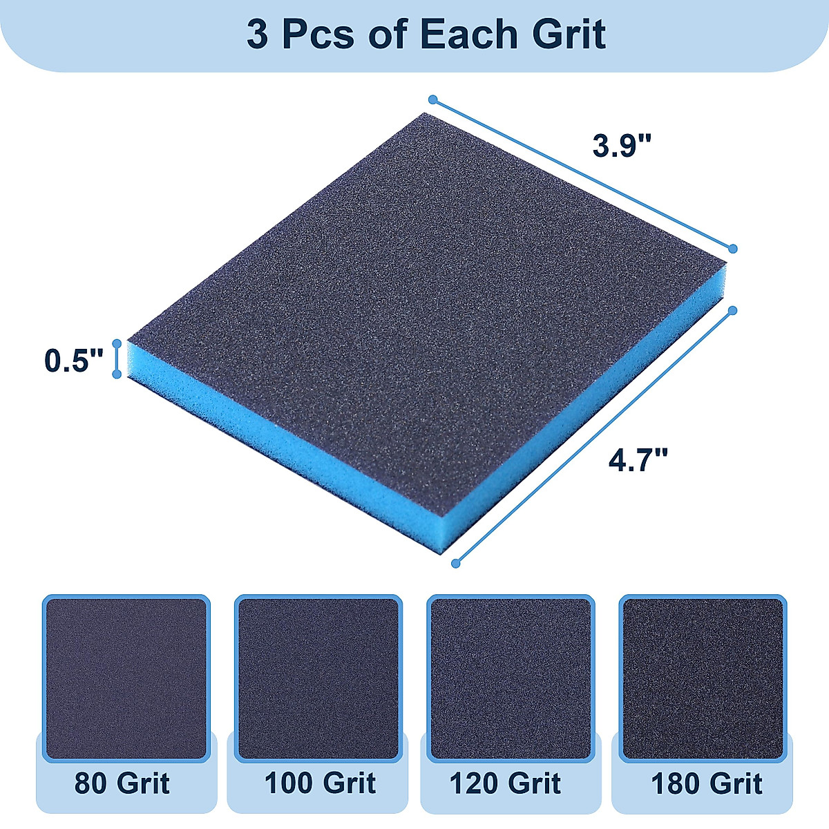 Bates- Sanding Sponge, 12 Pack, 3.9”x4.7”, 80/100/120/180 Grit, Sanding Block, Sanding Paper Block, Sandpaper Sponge Block, Sanding Blocks for Wood, Sanding Sponges, Sand Block, Sanding Blocks Drywall