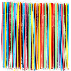 200 Pcs Individually Packaged Colorful Disposable Extra Long Flexible Plastic Drinking Straws.(0.23'' diameter and 10.2" long)