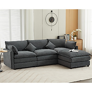 ANDORON Modular Sectional Couch, 101 Inches L Shaped Sofas for Living Room Convertible Couches with Removable Ottoman and Pillows for Small Space, Apartment Chenille Fabric (Dark Gray)