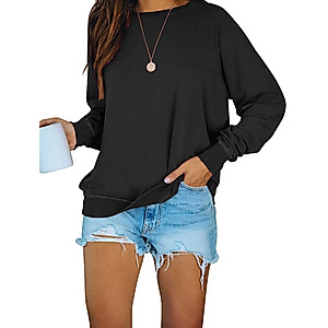 PRETTODAY Women's Casual Crew Neck Sweatshirts Raglan Long Sleeve Solid Tunic Tops Loose Pullovers Black