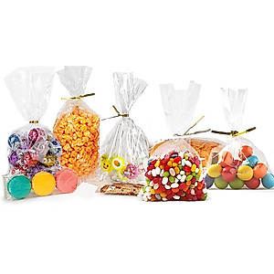 Zcintert Clear Cello 𝗖𝗲𝗹𝗹𝗼𝗽𝗵𝗮𝗻𝗲 𝗧𝗿𝗲𝗮𝘁 𝗕𝗮𝗴𝘀, 100 Pcs - 10" x 14"(2mils), Plastic Gift Bags for Candy, Party Favor, Cookies, Candies Packaging, with 4” Twist Ties