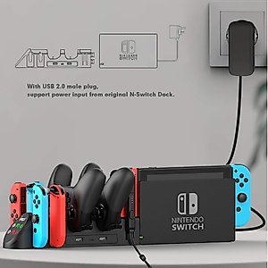 ECHZOVE Controller Charger for Nintendo Switch, Charger for 4 Switch Joy-Con Controllers, 2 Switch Pro controllers, 2 Joy-con Wrist Straps with USB 2.0 Ports(Not for PowerA Pro Controllers)