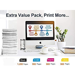 JUSTCOLOR Compatible Ink Cartridge Replacement for Canon PGI-1200XL PGI-1200 XL 1200XL use with Maxify MB2320 MB2020 MB2350 MB2050 MB2120 MB2720 Printer (2 Black, 1 Cyan, 1 Magenta, 1 Yellow, 5 Pack)