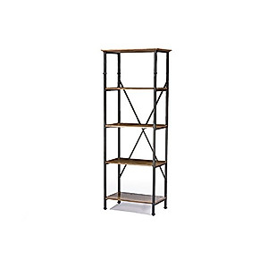 Baxton Studio Lancashire Wood and Metal Bookcase, Brown