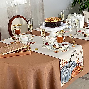 Hello Fall Table Runner 120 inch Long, Pumpkin Maple Leaf Thanksgiving Table Runners Burlap Dresser Scarves for Dining Coffee Table Party Holiday Farmhouse Autumn Harvest Seasonal Kitchen Decor