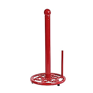 Paper Towel Holder Stand - Vintage Cast Iron Floral Pattern Weighted Base Roll Paper Towel Dispenser for Kitchen Countertop, Easy One Handed Tear Red Paper Towel Holder