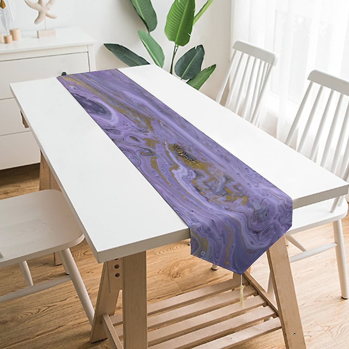 Golden Purple Flowing Marble Table Runner Spring Summer Table Runners Dresser Scarf for Home Party Holiday Kitchen Dining Table Decor 70x13 INCH