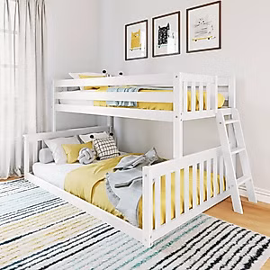 Max & Lily Twin Over Full Low Bunk with Angled Ladder on End, White