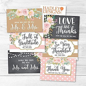 24 Pink Gold Wedding Thank You Cards With Envelopes Wedding Thank You From The New Mr And Mrs Cards - Mr And Mrs Thank You Cards Wedding With Envelopes, Bride Thank You Wedding Cards With Envelopes