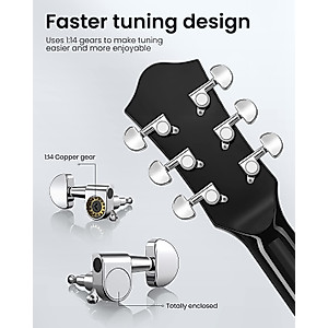 Moukey 41" Acoustic Guitar for Beginners Adult Teen Full Size Guitarra Acustica with Chord Poster, Gig Bag, Tuner,Steel Strings, Capo, Strap - Black