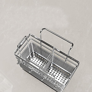 Sturdy 304 Stainless Steel Utensil Drying Rack, Basket Holder with Hooks 2 Compartments Draining Basket, Rust Proof, No Drilling,Kitchen Dish Drainer Dish Drying Rack