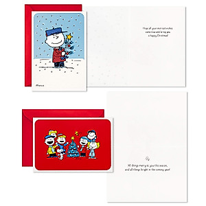 Hallmark Peanuts Boxed Christmas Cards Assortment, Classic Comics (4 Designs, 16 Cards and Envelopes)