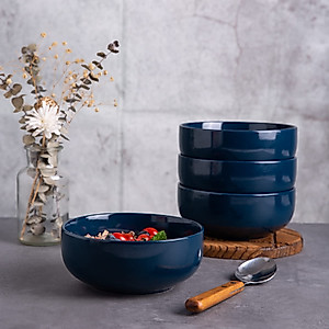 AmorArc Stoneware Cereal Bowls Set for kitchen, 22oz Ceramic Soup Bowls Set of 4 for soup cereal snacks meal, Microwave&Dishwasher Safe, Navy Blue