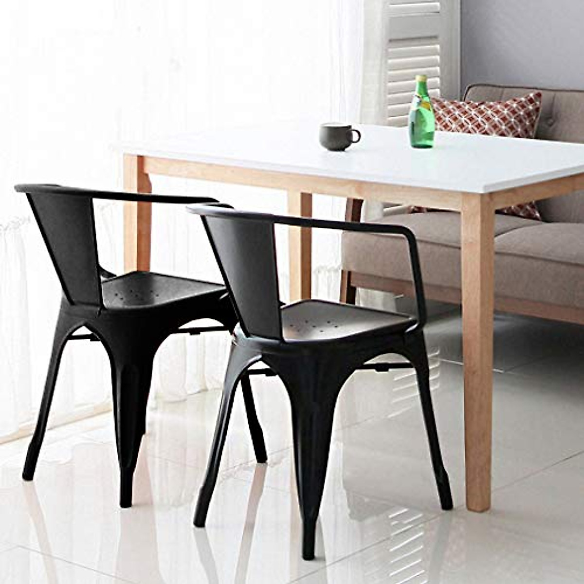 FDW Metal Dining Chairs Set of 4 Patio Chiar Indoor Outdoor Metal Chairs Kitchen Metal Chairs 18 Inch Seat Height Restaurant Chair 330LBS Weight Capacity Tolix Side Metal Stackable Bar Chairs