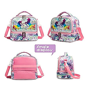 MOHCO Kids Lunch Bag Insulated Bento Cooler Bag Two compartments Cooler for Boys and Girls with Adjustable Strap Travel Lunch Tote