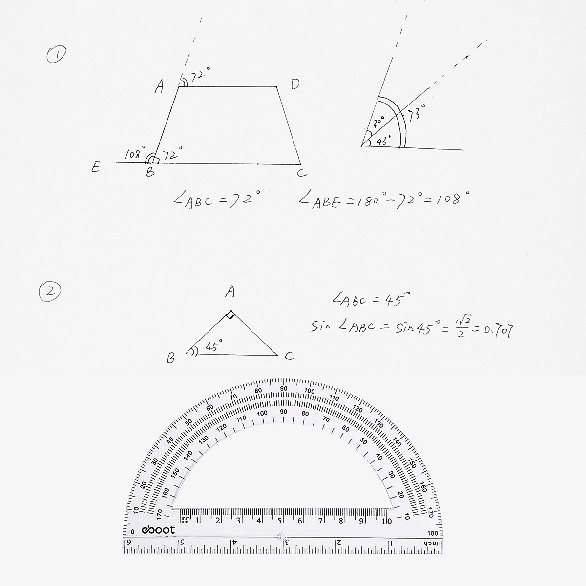 Plastic Protractor Math Protractors 180 Degrees, 6 Inch, Clear, Pack of 2
