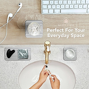 Maison Stone Bathroom Tray w/Bonus Vanity Tray. Absorbent Bathroom Trays for Counter. Multipurpose 8x4 Countertop Tray. Perfume Tray. Kitchen Soap Tray. Time Saving Bathroom Counter Tray.