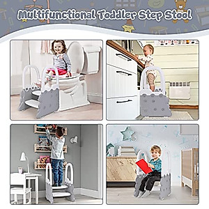Toddler Step Stool for Bathroom Sink, Ronipic 2 Step Stools for Kids, Anti-Slip Stool for Kitchen Counter, Potty Training Toilet Stool with Handrail