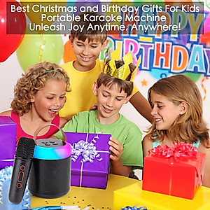 Mini Karaoke Machine for Kids,Portable Bluetooth Speaker with Wireless Microphone,Christmas and Birthday Gifts for Kids,Toys Gifts for Aged 3 4 5 6 7 8 9 10 11 12+ Years Teens Girl Boys Black