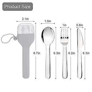 Sophico Travel Utensils Set for Camping and Kids Lunch Box, Stainless Steel Fork and Spoon, Knife Silverware Flatware Sets with Silicone Case - Portable & Leak-proof, Dishwasher Safe (Grey, 1 Set)