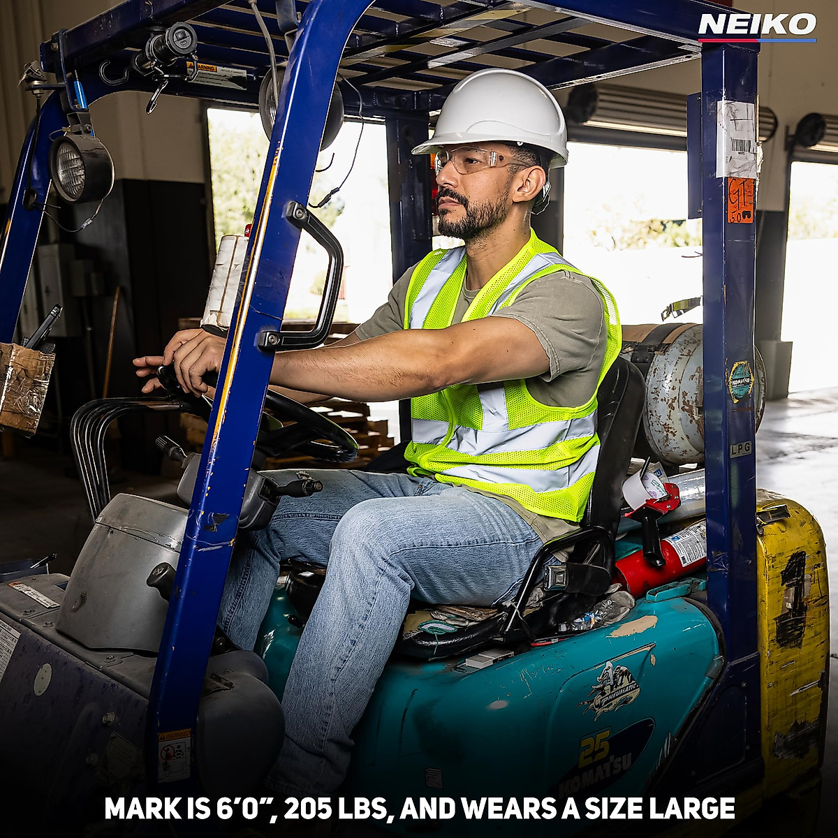 Neiko 53941A High Visibility Safety Vest with Reflective Strips | Size Large | Neon Yellow Color | Zipper Front | For Emergency, Construction and Safety Use