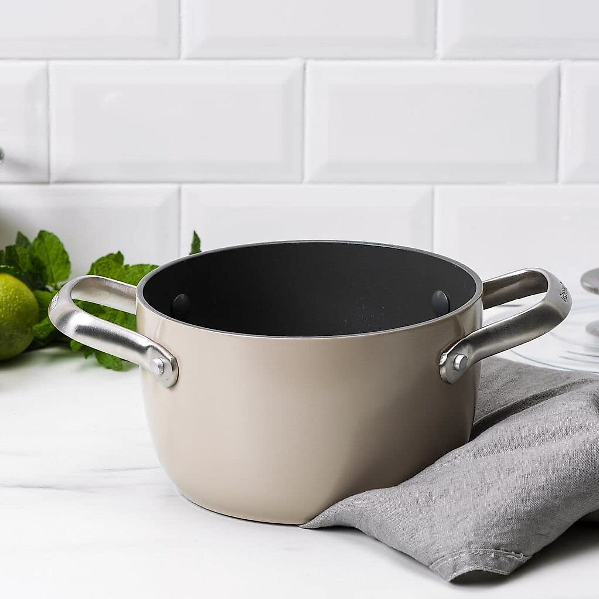 GreenPan Healthy Ceramic Nonstick, 2QT Rice Grains and Soup Maker, Caldero Pot with Lid, PFAS-Free, Induction, Dishwasher Safe, Oven Safe, Taupe