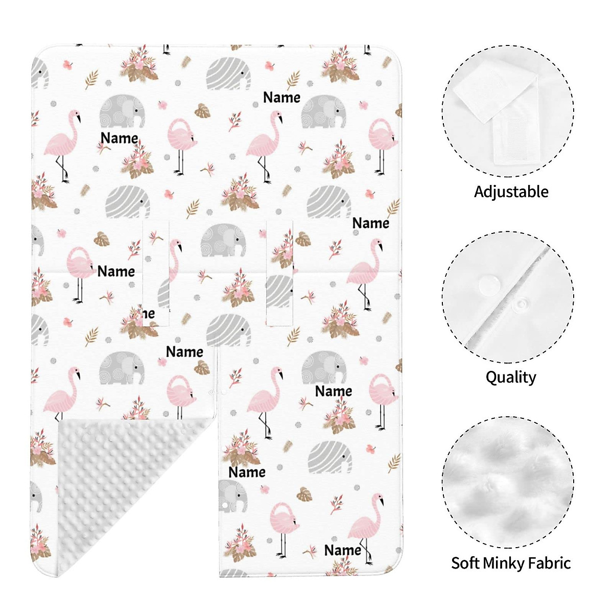 Personalized Baby Car Seat Cover Custom Name Childish Boho Elephant Flamingo Infant Carseat Canopy Multi-Use for Newborn Stroller Nursing Breastfeeding Cozy Soft Gift