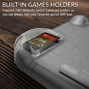 Orzly Protective Case for Switch lite, Clear Rugged Grip case with Kickstand Shock Absorption for Blue Turquoise Yellow Coral Grey - Hand Grip Transparent Edition with with Thumb Grips Included