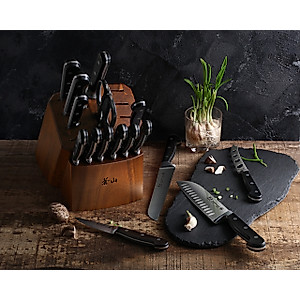 Cangshan TV2 Series 1023053 Swedish 14C28N Steel Forged 17-Piece Knife Block Set, Acacia