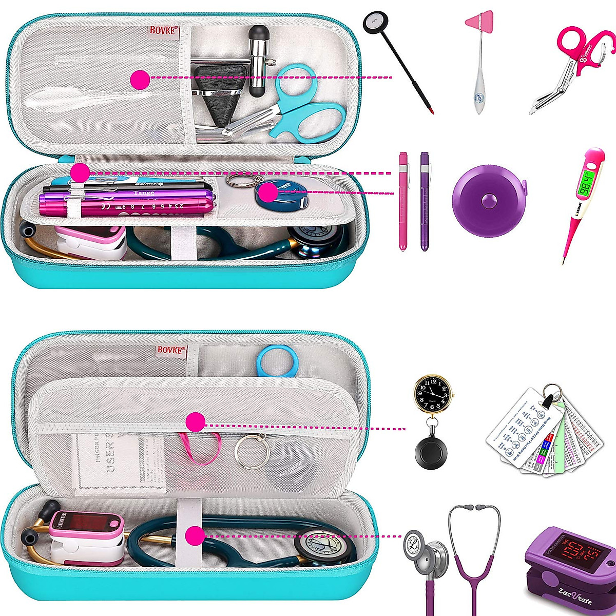 BOVKE Stethoscope Case fits 3M Littmann Classic III, Lightweight II S.E, MDF Acoustica Deluxe Dual Head, Cardiology IV, Stethoscope Holder with Pocket for Nurse Accessories for Work, Emerald