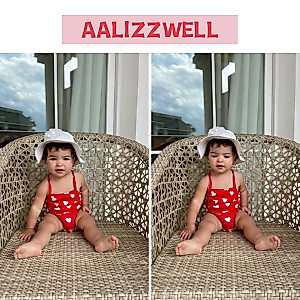 Toddler Baby Girls One Piece Swimsuit Heart Bathing Suit Adjustable Valentines Day Swimwear Beach Wear 18-24 Months Red