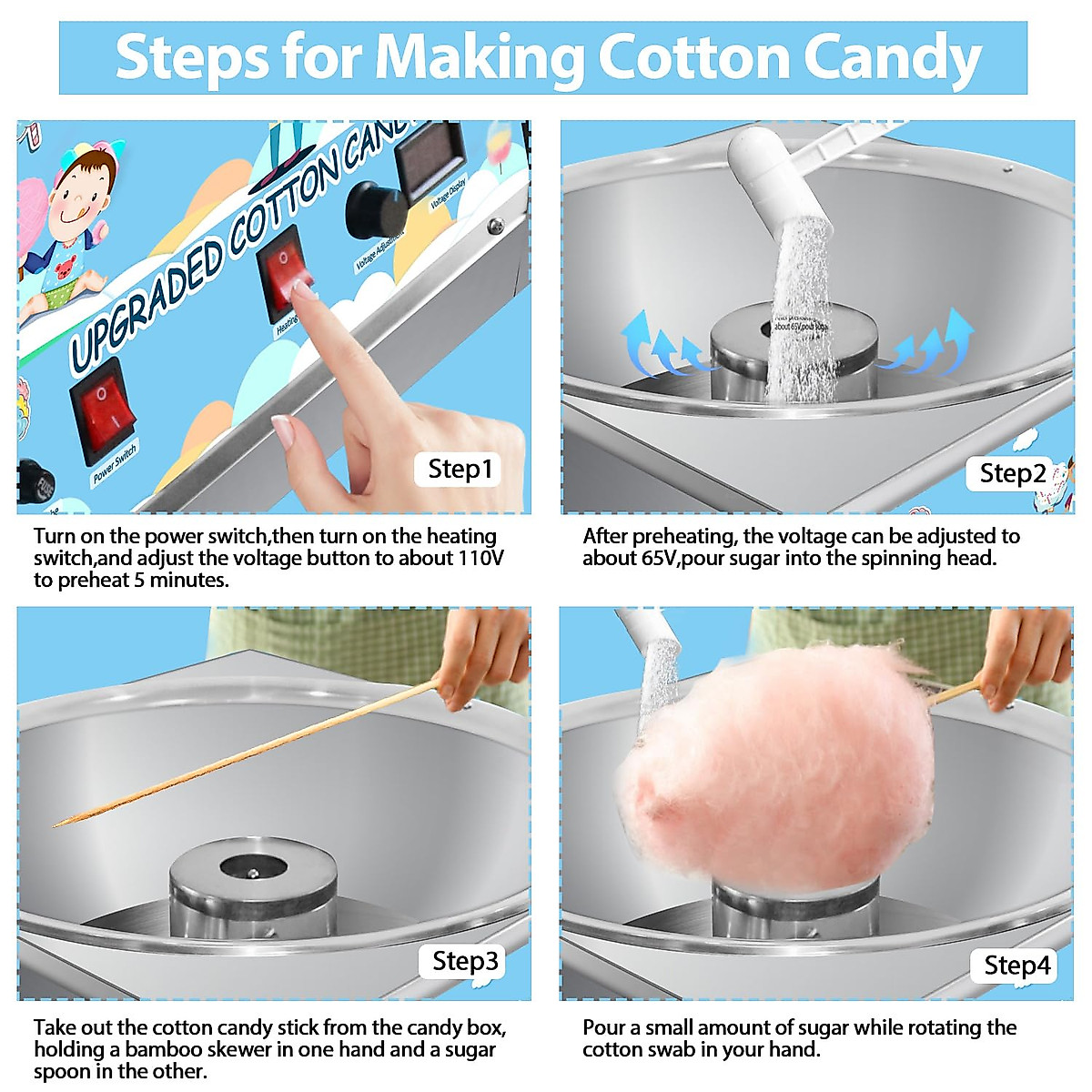 ExGizmo Commercial Cotton Candy Machine,1200W Electric Cotton Candy Machine,Stainless Steel Sweet Sugar Candy Floss Maker for Family Party or Carnivals Festivals