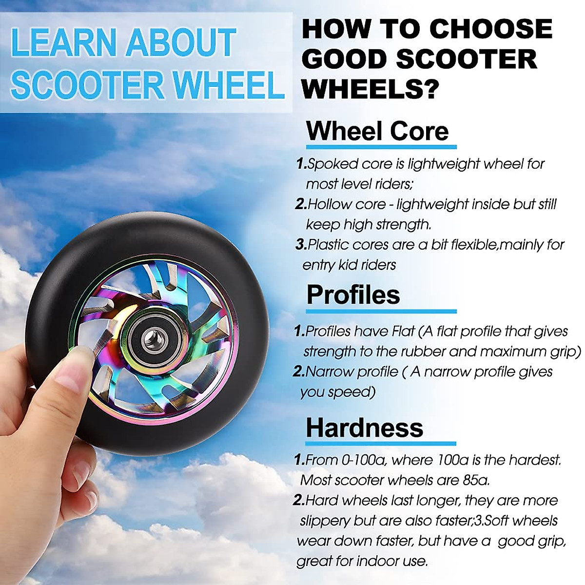 100mm Scooter Wheels - Pro Scooter Wheels 100mm Pair - Neo Oil Slick 100mm Metal Scooter Wheels Replacement - Pro Scooter Wheels 100mm - Bearings Installed - Scooter Wheels for Kids