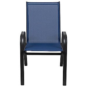 Flash Furniture Brazos Series Outdoor Stackable Patio Chairs with Flex Comfort Material, Stacking Outdoor Modern Sling Patio Chairs, Set of 4, Navy