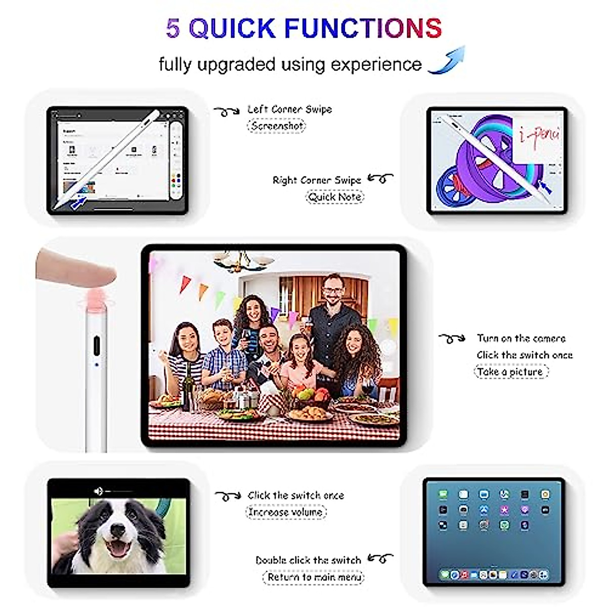 Pencil 1st Generation for iPad (USB-C 10 Min Quick Charge), Professional Student Pencil for iPad with Palm Rejection & Tlit, Stylus Pen for iPad 6-10, Air 3-5, Mini 5-6, Pro 12.9" 3-6, 11" 1-4