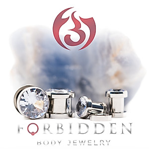 3mm (8GA) Surgical Steel Screw Fit CZ Center Tunnel Plug Earrings (2pcs)