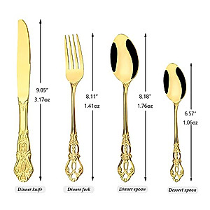 Snplowum Royal 24-piece Gold Mirror Silverware Dinnerware, 18/10 Stainless Steel Luxury Flatware Service For 6 Tableware Ideal For Wedding Home Restaurant, Dishwasher Safe