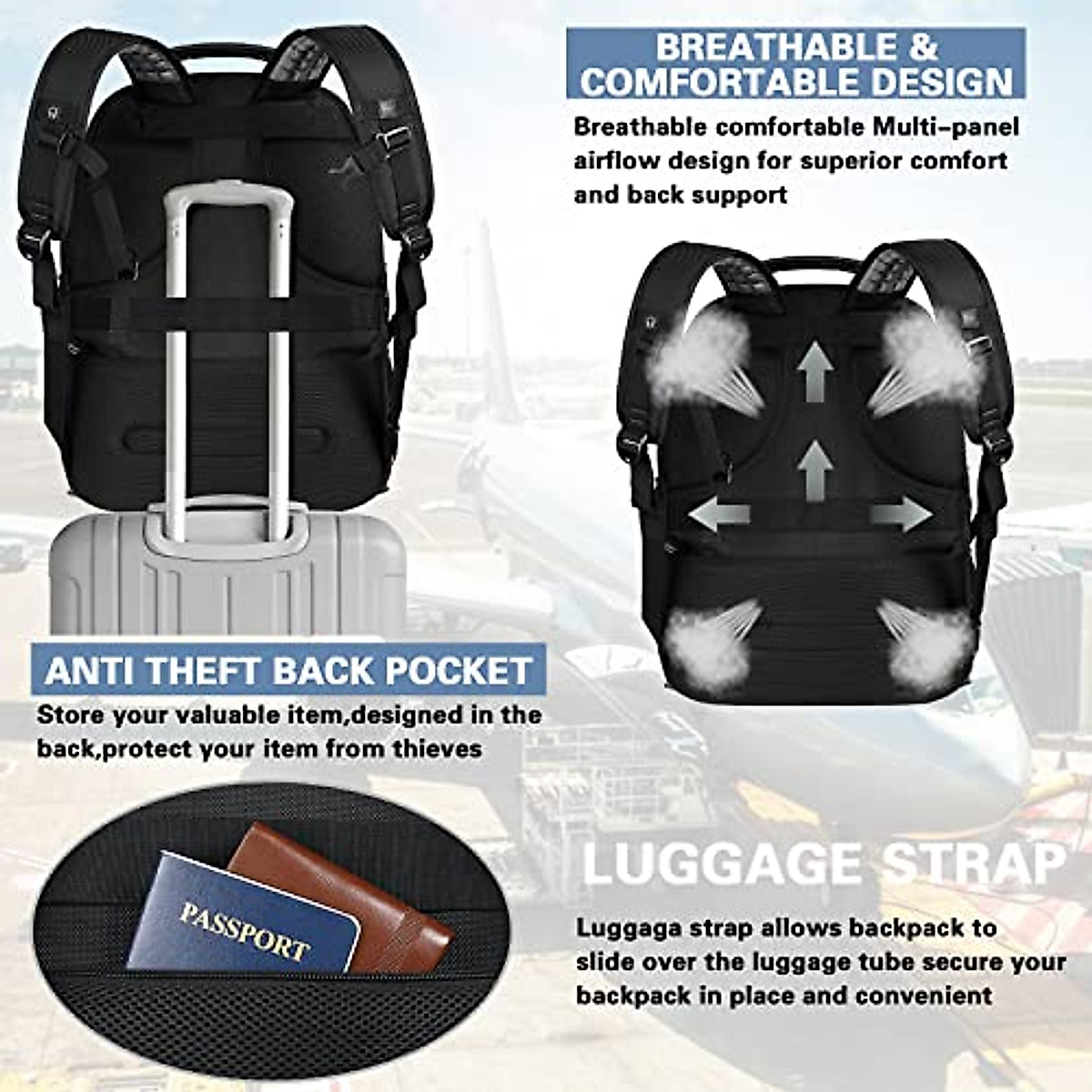 18.4 Laptop Backpack for Men, 60L Extra Large Gaming Laptops Backpack with USB Charger Port,TSA Friendly Flight Approved RFID Anti-Theft Pocket Heavy Duty Durable Computer Bag Backbag