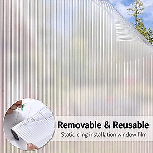 VELIMAX Reeded Glass Privacy Film, Frosted Window Vinyl, 3D Decorative Window Decals Non Adhesive for Bathroom, Living Room 17.7x78.7 inches